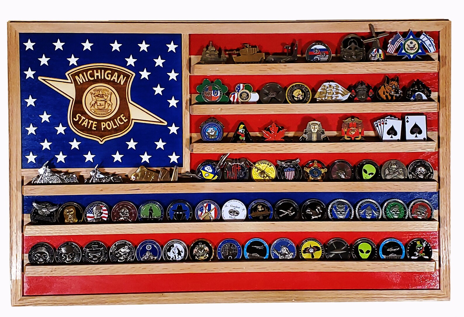 Michigan State Trooper / Police Challenge Coin Display Flag 70 Coins - Etsy