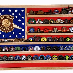Michigan State Trooper / Police Challenge Coin Display Flag 70 Coins - Etsy