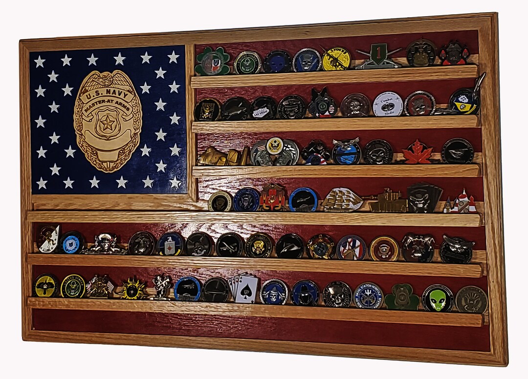 US Navy Master at Arms Challenge Coin Display: Oak Flag (holds 60-80 ...