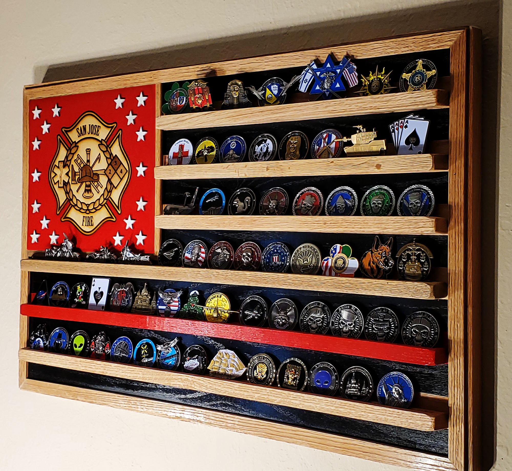 San Jose California Fire Department Challenge Coin Display Flag 36x20 ...