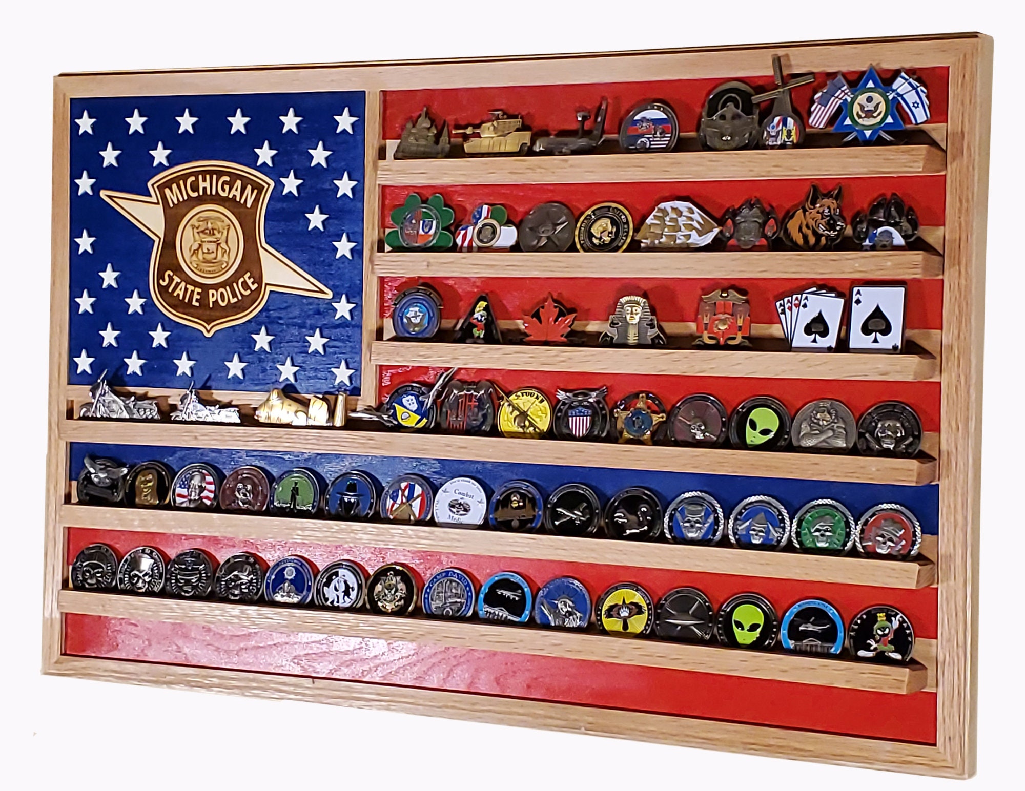Michigan State Trooper / Police Challenge Coin Display Flag 70 Coins - Etsy