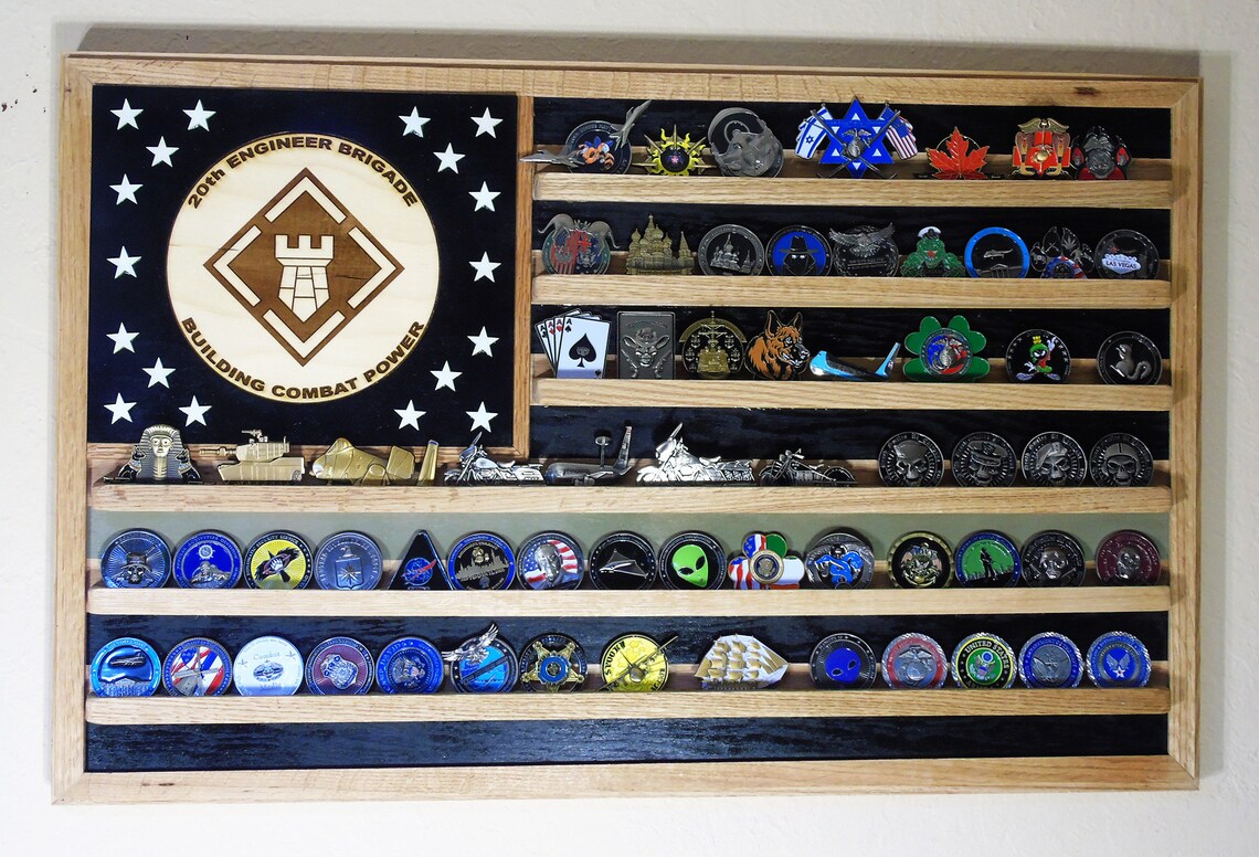 Handmade Oak Challenge Coin Display Flag: 20th Engineer Brigade - Etsy