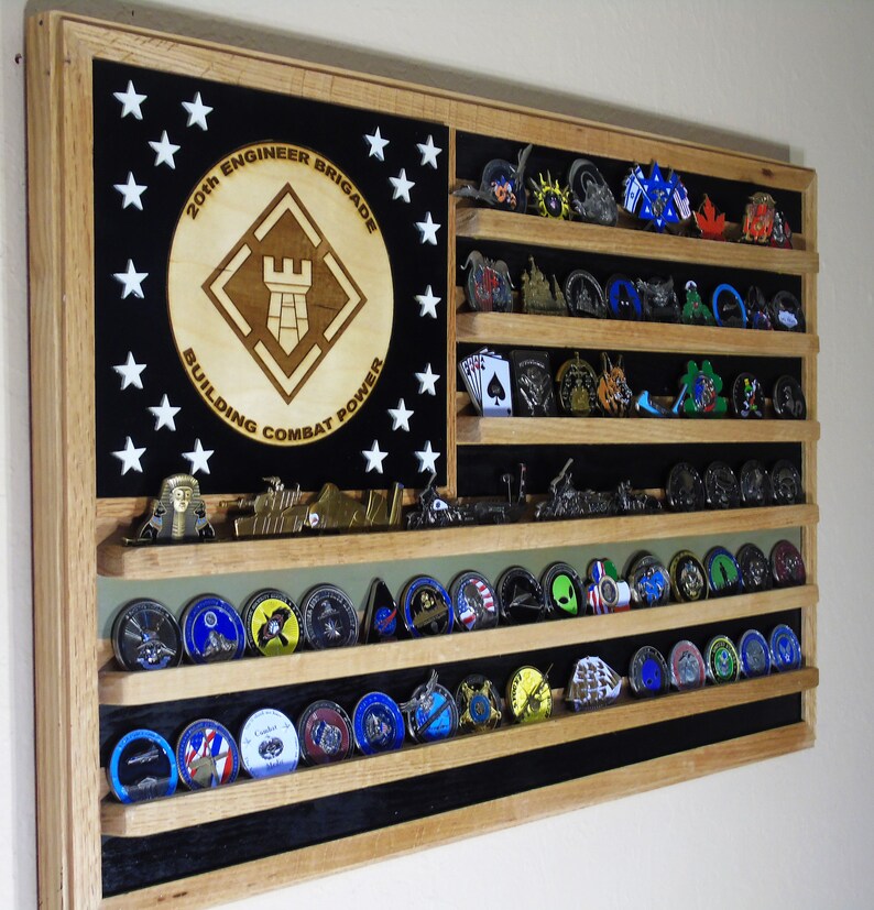 Handmade Oak Challenge Coin Display Flag: 20th Engineer Brigade - Etsy