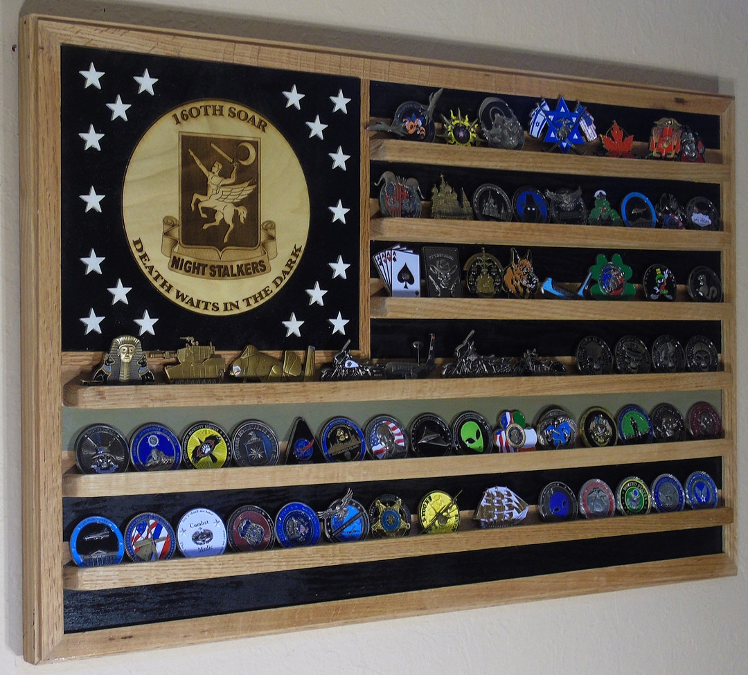 160th SOAR Challenge Coin Display: Hardwood Military Flag (36" X 20 ...