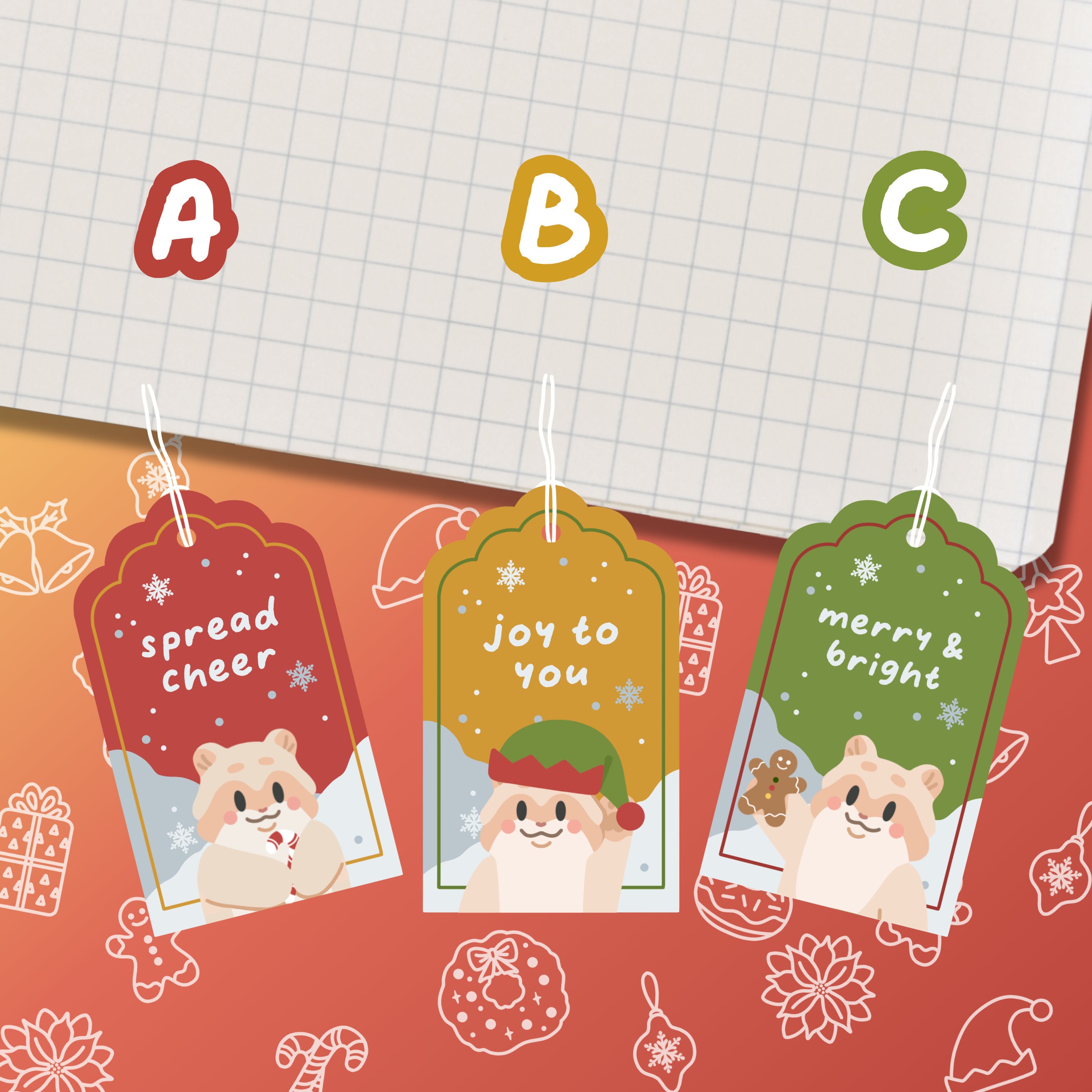 Cute Kawaii Christmas Gift Tags Cartoon Character Stationery Santa ...