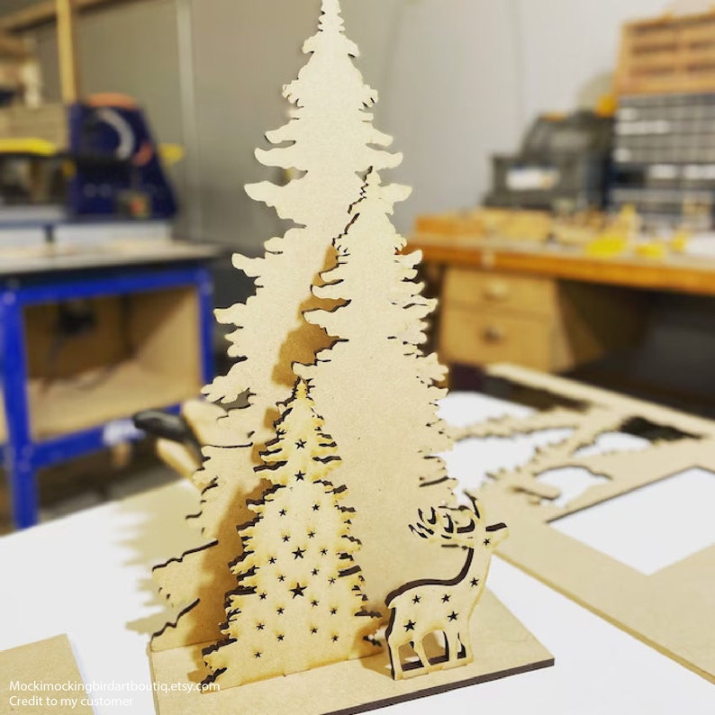 Christmas Reindeer Scene Decor Digital File 3 -6 Mm for Laser | DXF Ai ...