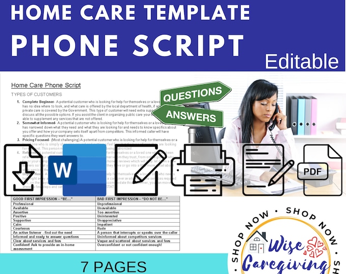 Home Care Call Script Template Incoming Calls From Potential - Etsy