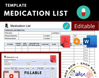 Medication Tracker Editable Template Printable Medicine - Etsy