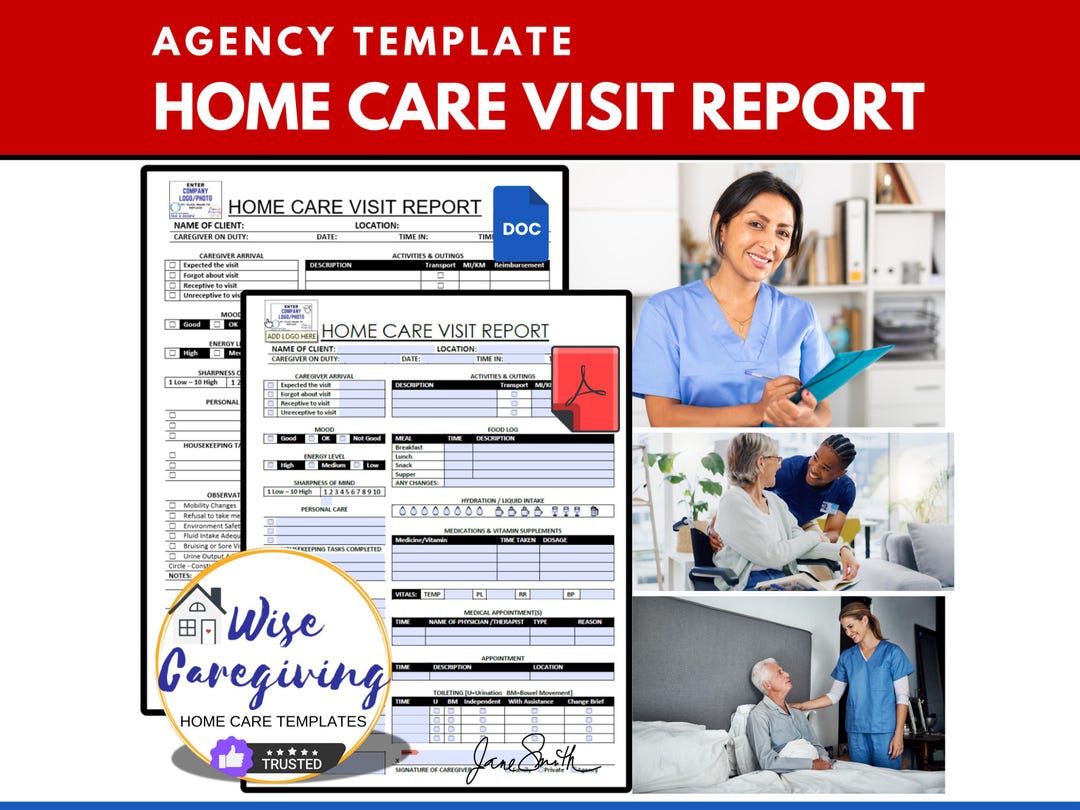 Home Care Visit Report Template: Editable Daily Log (PDF Fillable, Word ...