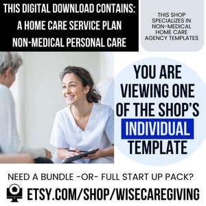 Home Care Service Plan Template | Client Admission Document for Non ...