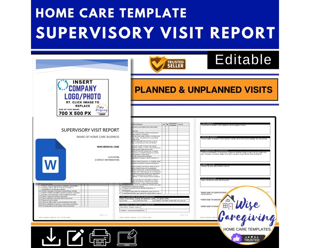 Home Care Supervisory Visit Report Template, Compliance Document ...