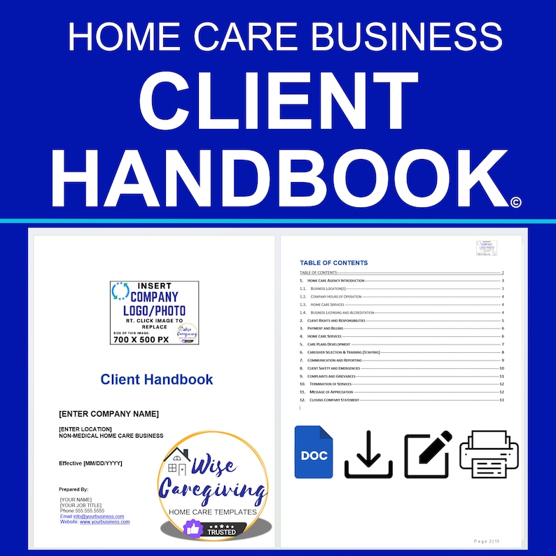 Non-medical Home Care Client Handbook: Editable MS Word & Excel Forms ...