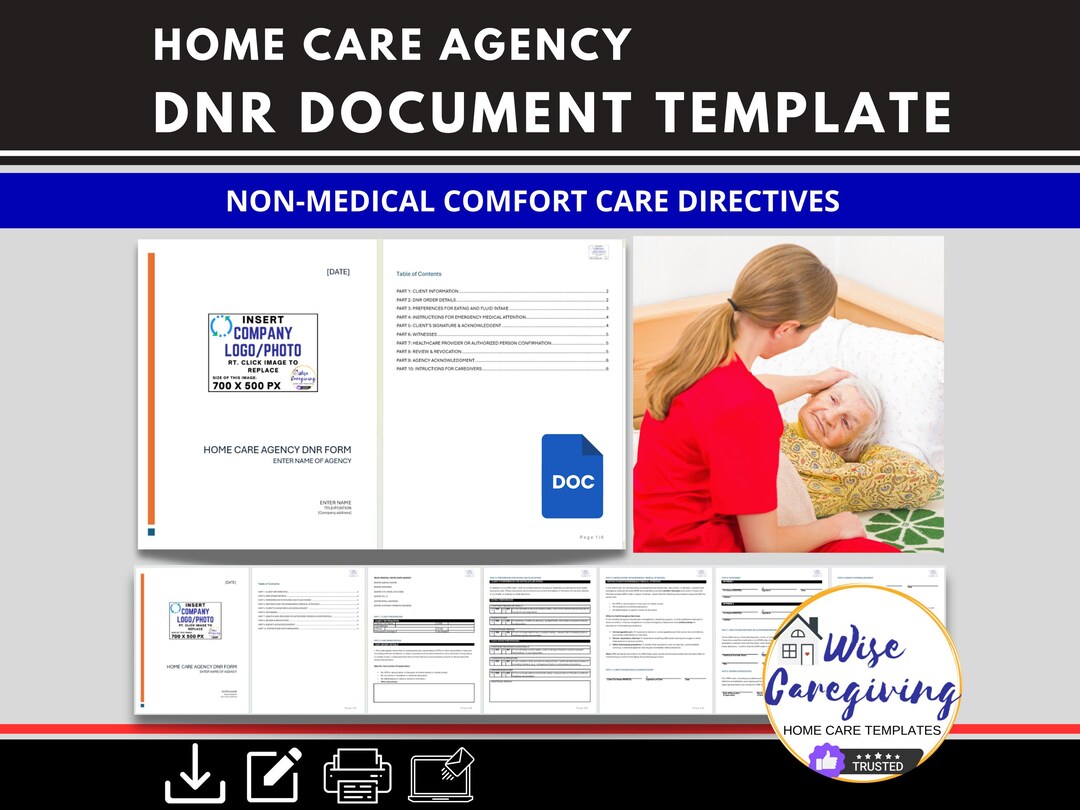 Home Care DNR Form Template: End-of-life Directive (editable Word ...