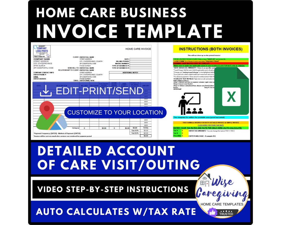 Home Care Business Invoice Template, Provider Billing of Home/outing ...