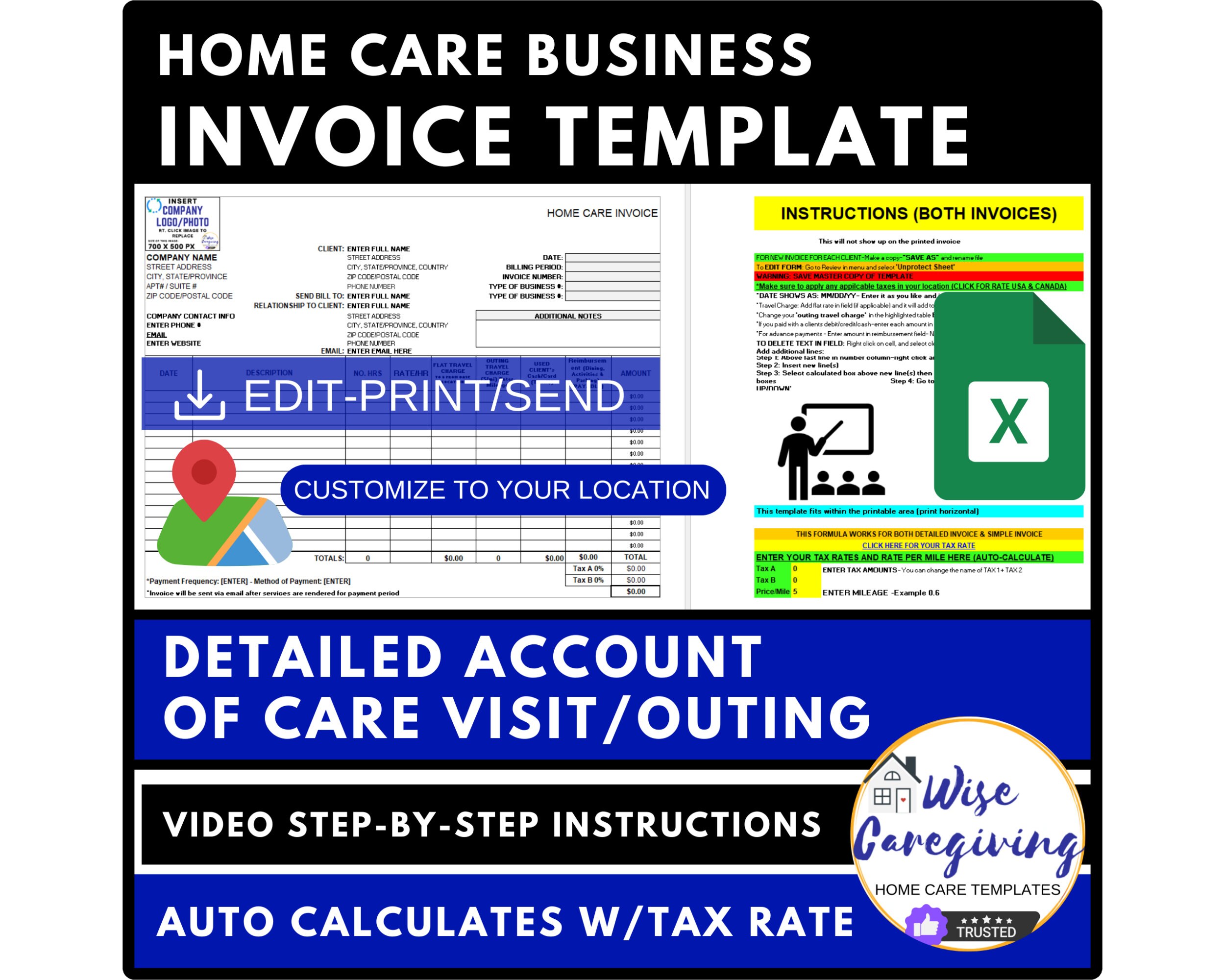 Home Care Business Invoice Template, Provider Billing of Home/outing ...