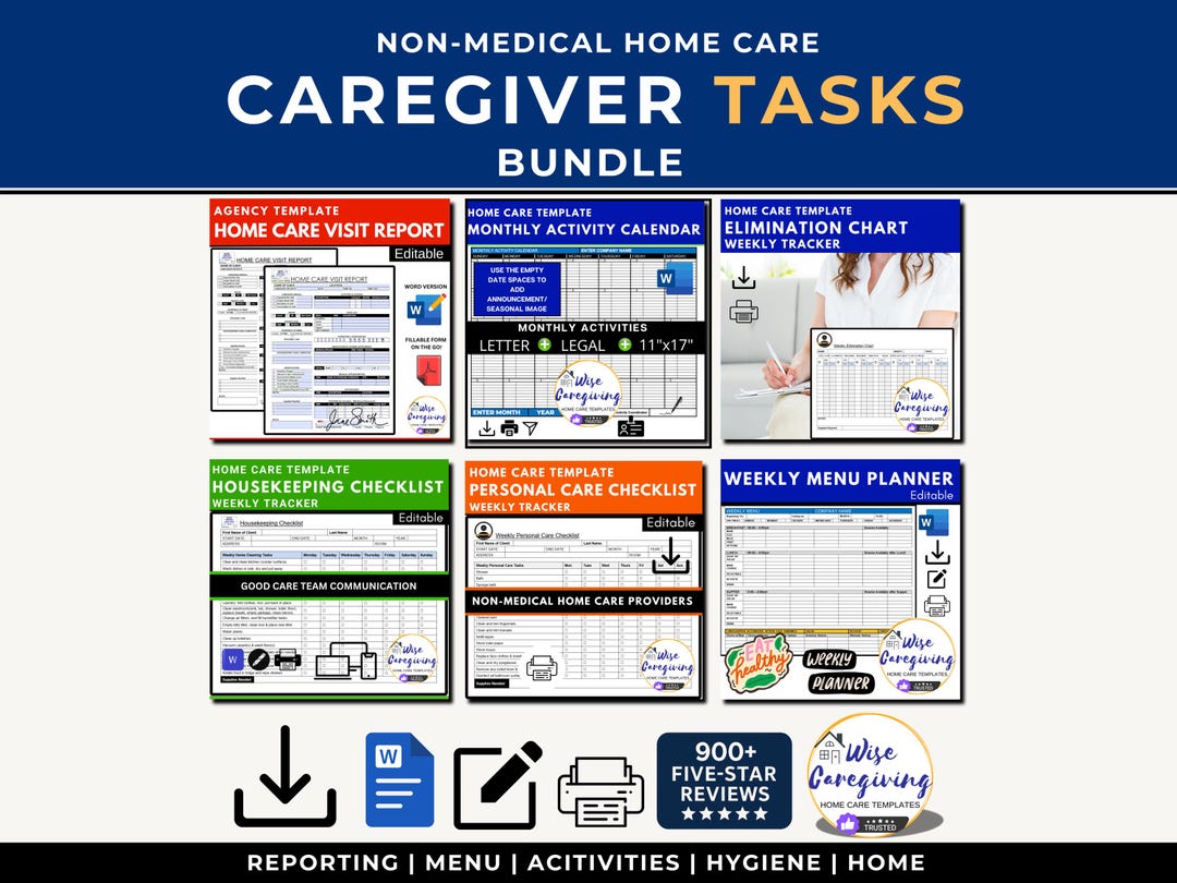Home Care Agency Tasks Checklist Bundle: Caregiver Planners & Trackers ...