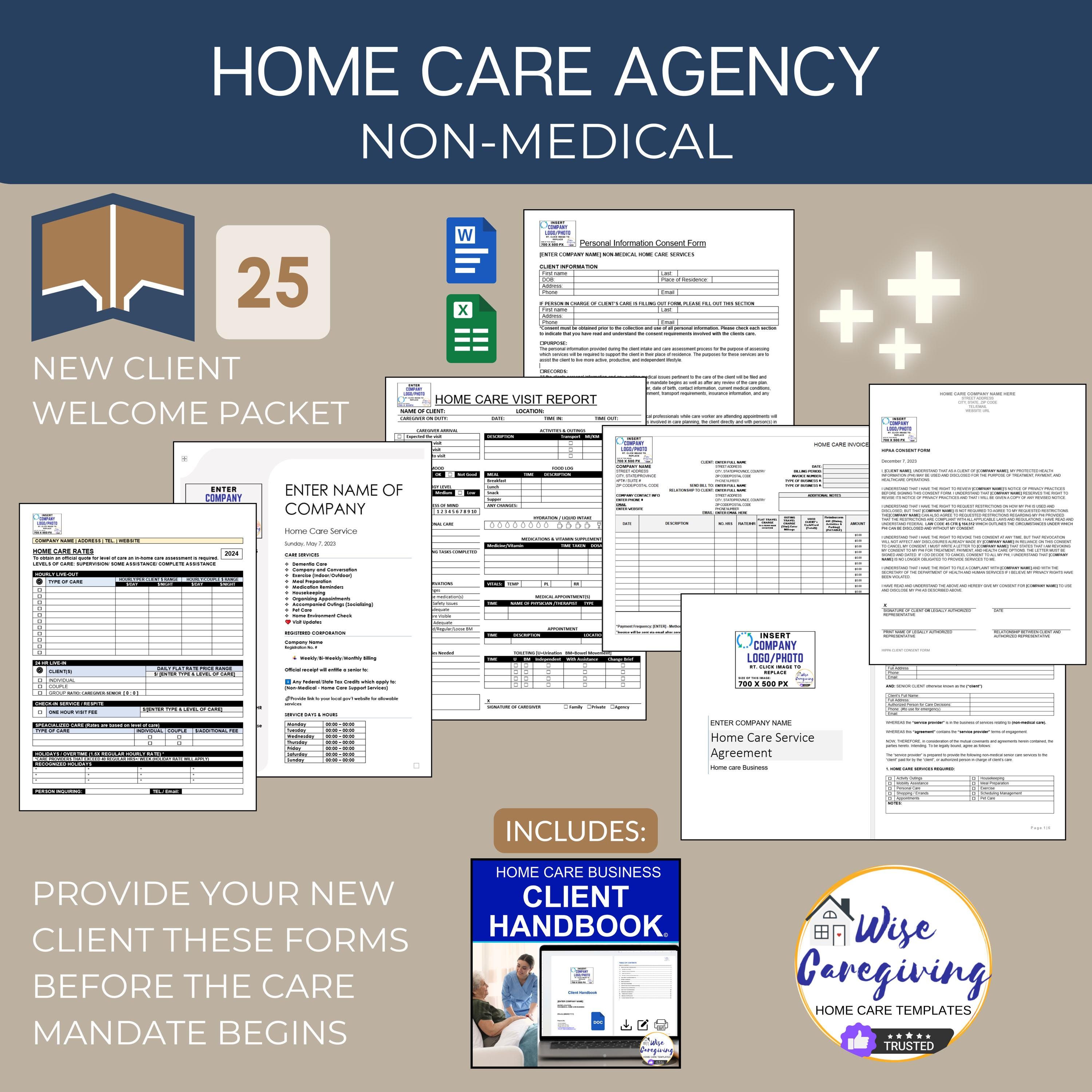 Home Care Client Intake Forms Packet, US Non-medical Agency Templates ...