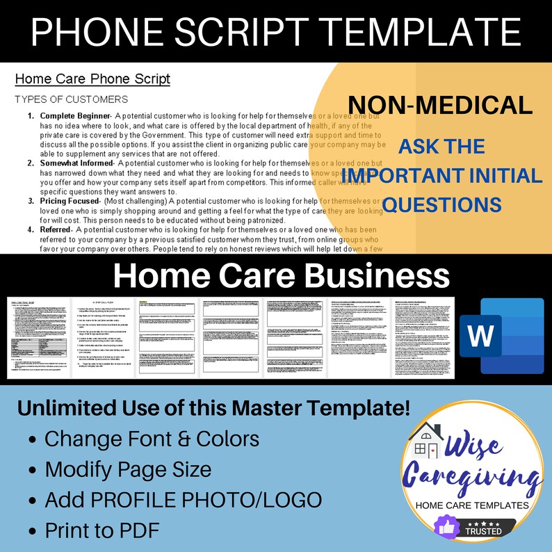 Home Care Client Call Script Template, Phone Conversation Guide, MS ...
