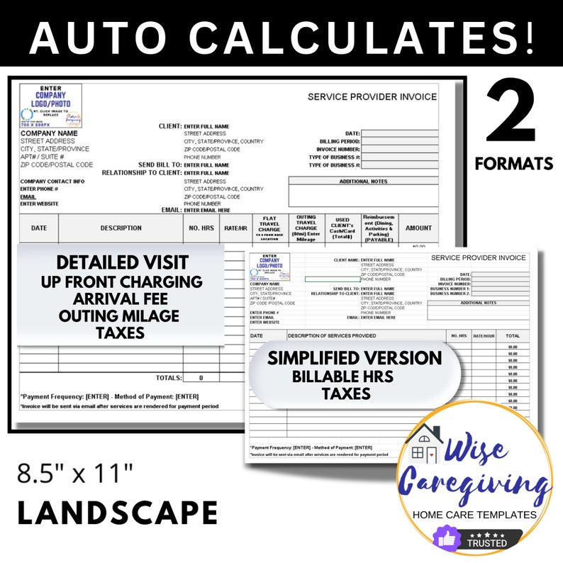 Home Care Business Invoice Template, Provider Billing of Home/outing ...
