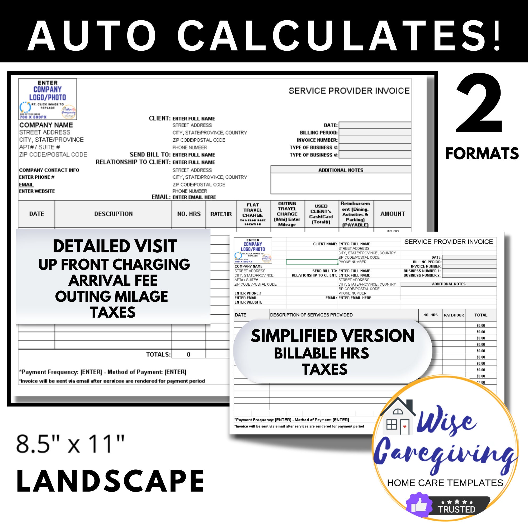 Home Care Business Invoice Template, Provider Billing of Home/outing ...