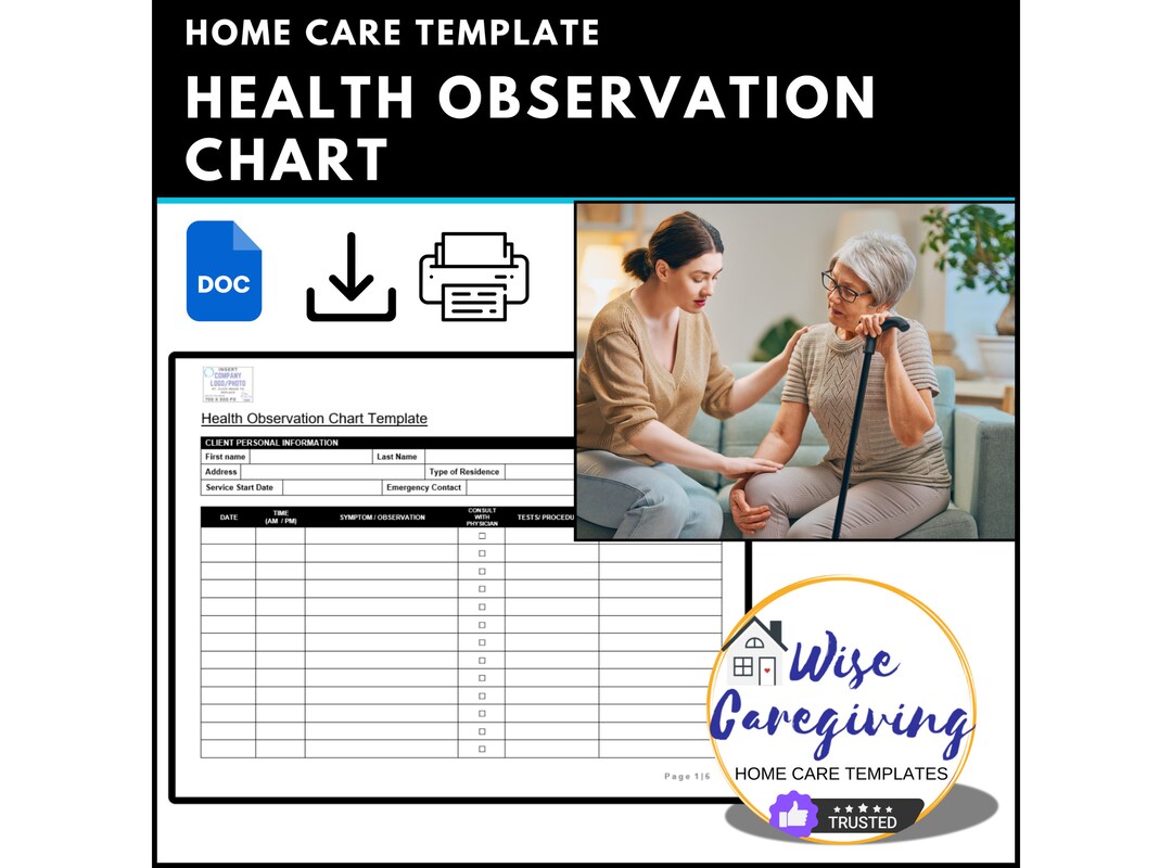 Health Observation Chart Template, Home Care Provider Form, Caregiver ...