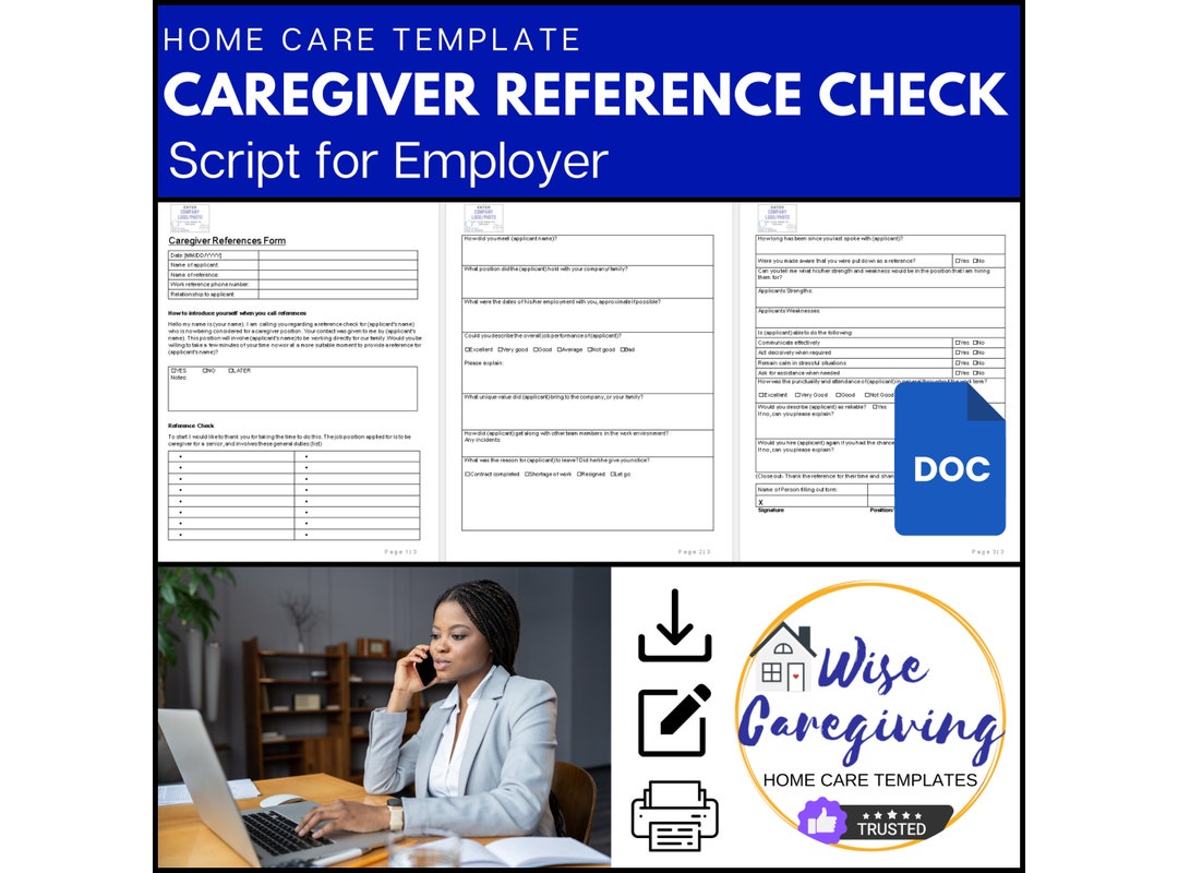 Caregiver Reference Check Template, Employer Script to Screen ...