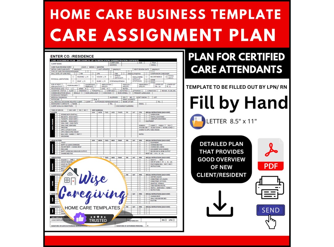 Home Care Plan for Certified Personal Care Service Workers, RN or LPN ...