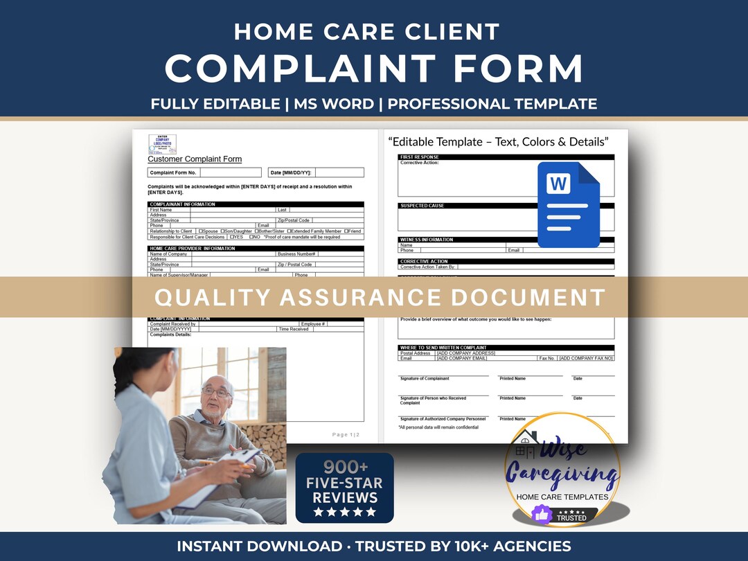 Home Care Complaint Form Template: Non-medical Client Services Incident ...