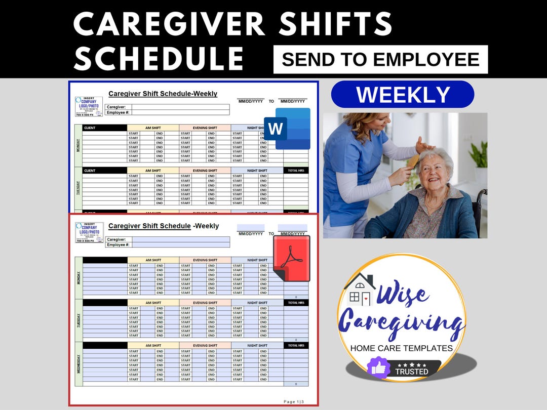Home Care Employee Shift Schedule Template: MS Word & Fillable PDF - Etsy