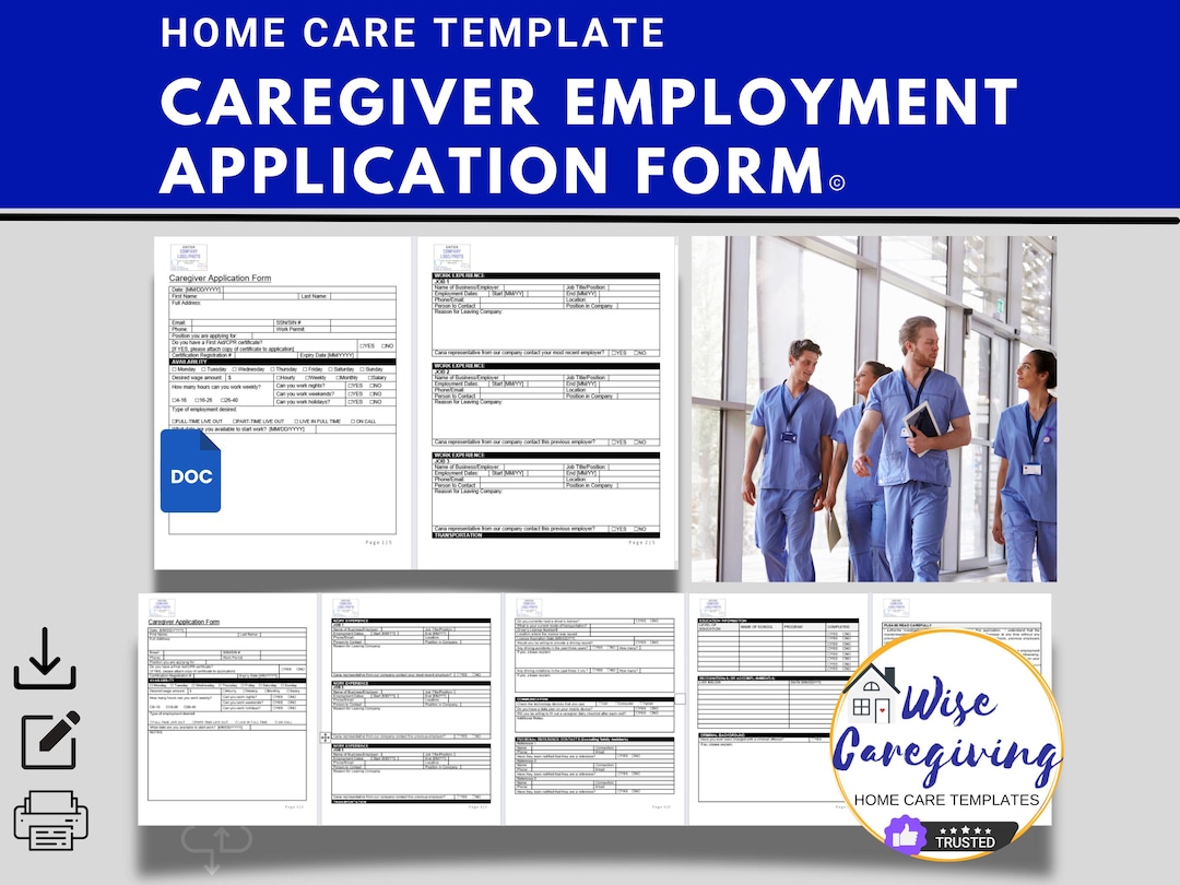 Caregiver Job Application Form Template, Non-medical Home Care Services ...
