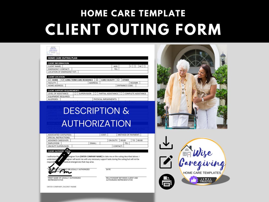Home Care Outing Template for Caregiver, Non Medical Client Transport ...