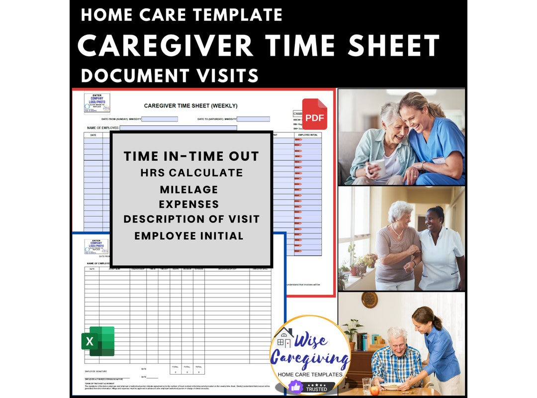 Home Care Employee Timesheet Template, Description of Visits, Work ...
