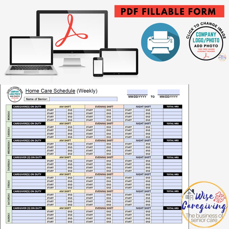 Home Care Schedule Template Caregiver Shift Personal Care - Etsy UK
