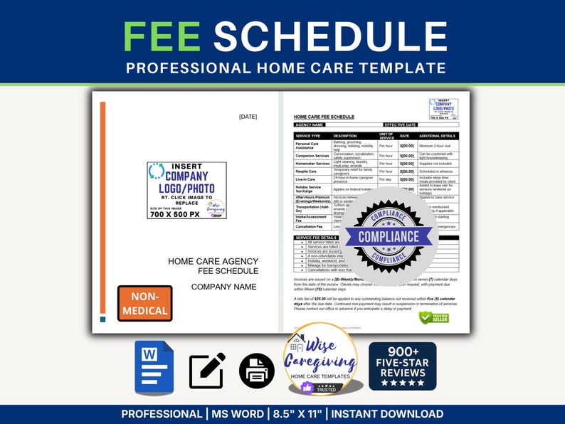 Home Care Agency Fee Schedule Template: US Non-medical Services | MS ...