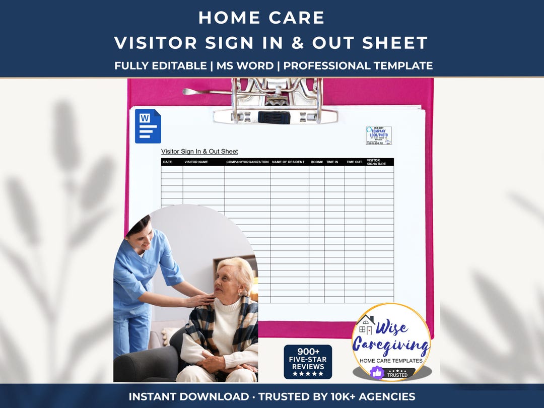 Visitor Sign-in and Out Sheet: Care Facility or Private Home Printable ...