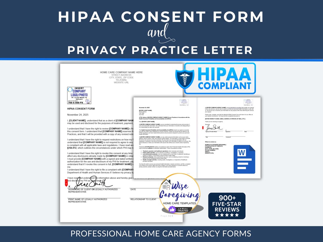 Home Care HIPAA Consent Form Template & Privacy Practice Letter (MS ...