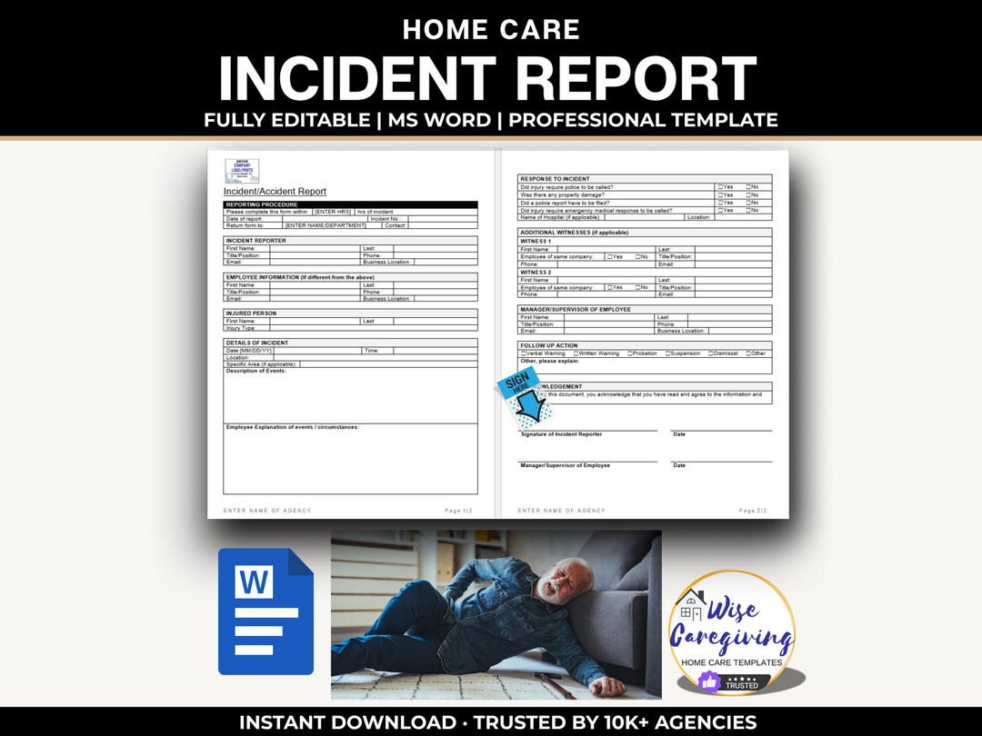 Home Care Incident Report Form | Accident Reporting Template | Editable ...