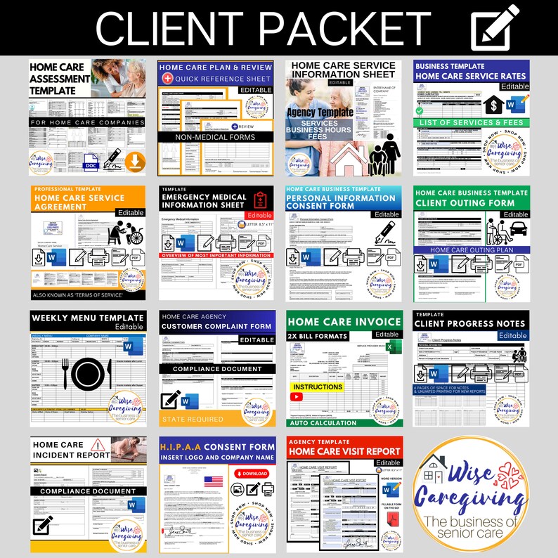 Home Care Client Packet Professional Editable Templates - Etsy