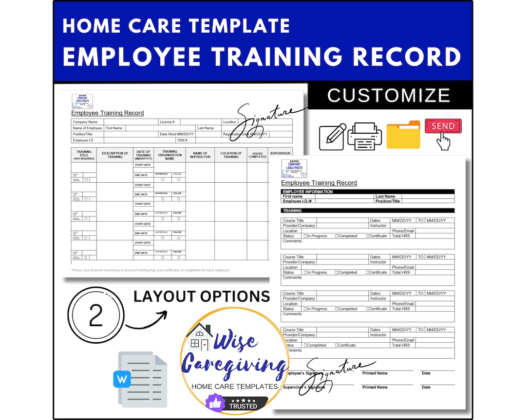 Home Care Employee Training Record Template Pack, Personal Care Agency ...