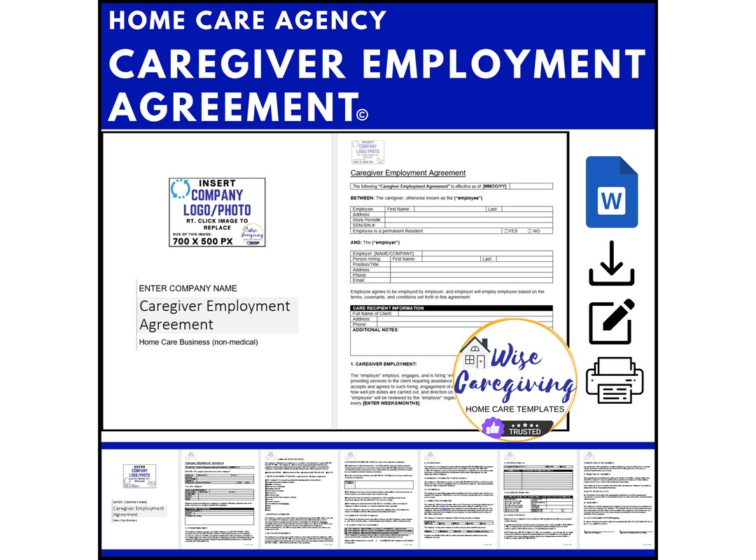 Caregiving Employment Agreement, Employee Contract, Personal Care Aid ...