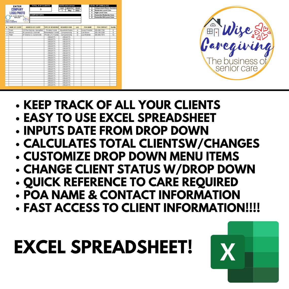 Home Care Client List Professional Business Template Client - Etsy