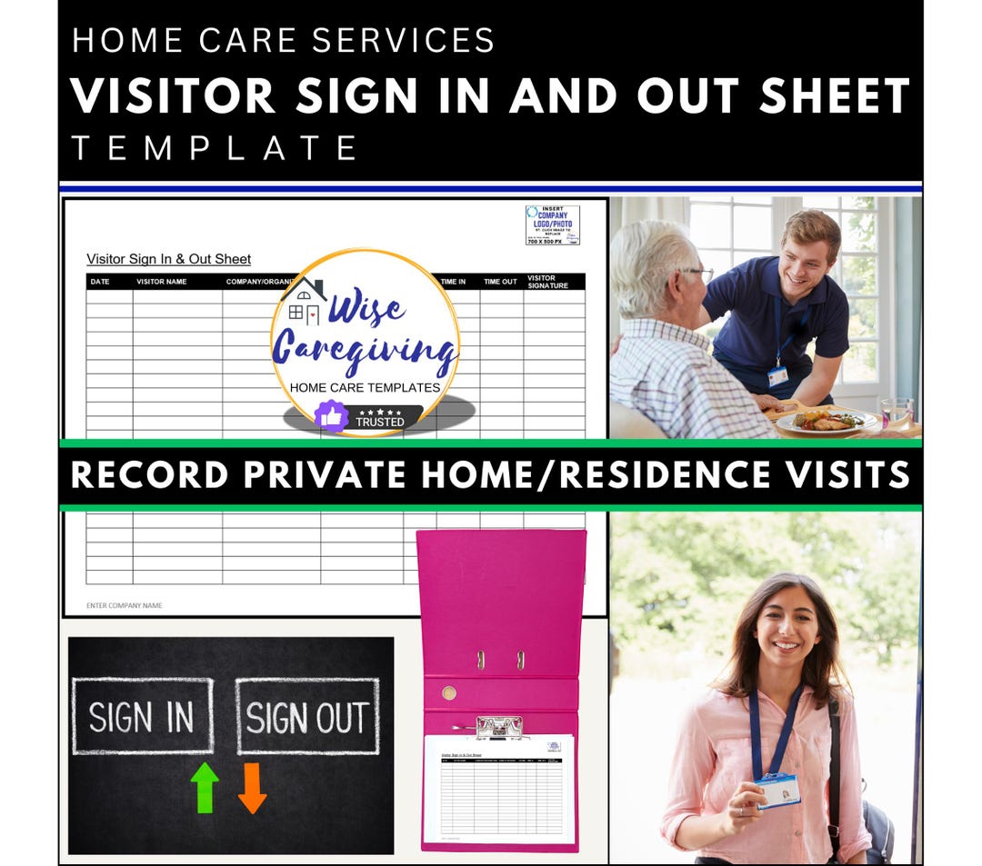 Home Care Sign in and Out Sheet, Client Visitor Log, Work Hours Tracker ...