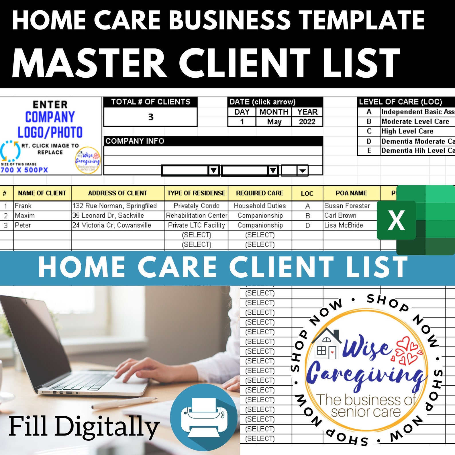Home Care Client List Professional Business Template Client - Etsy