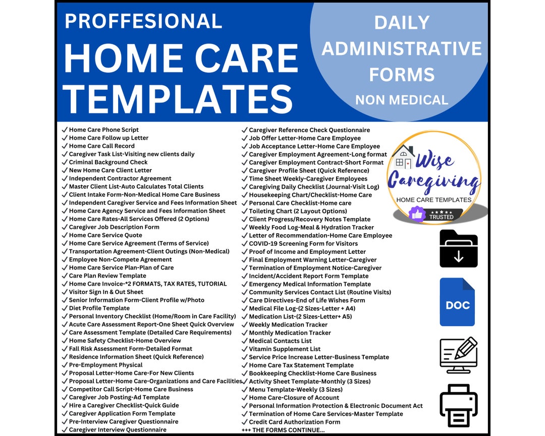 Home Care Templates Bundle, Client Intake Forms, Assessments, Care ...