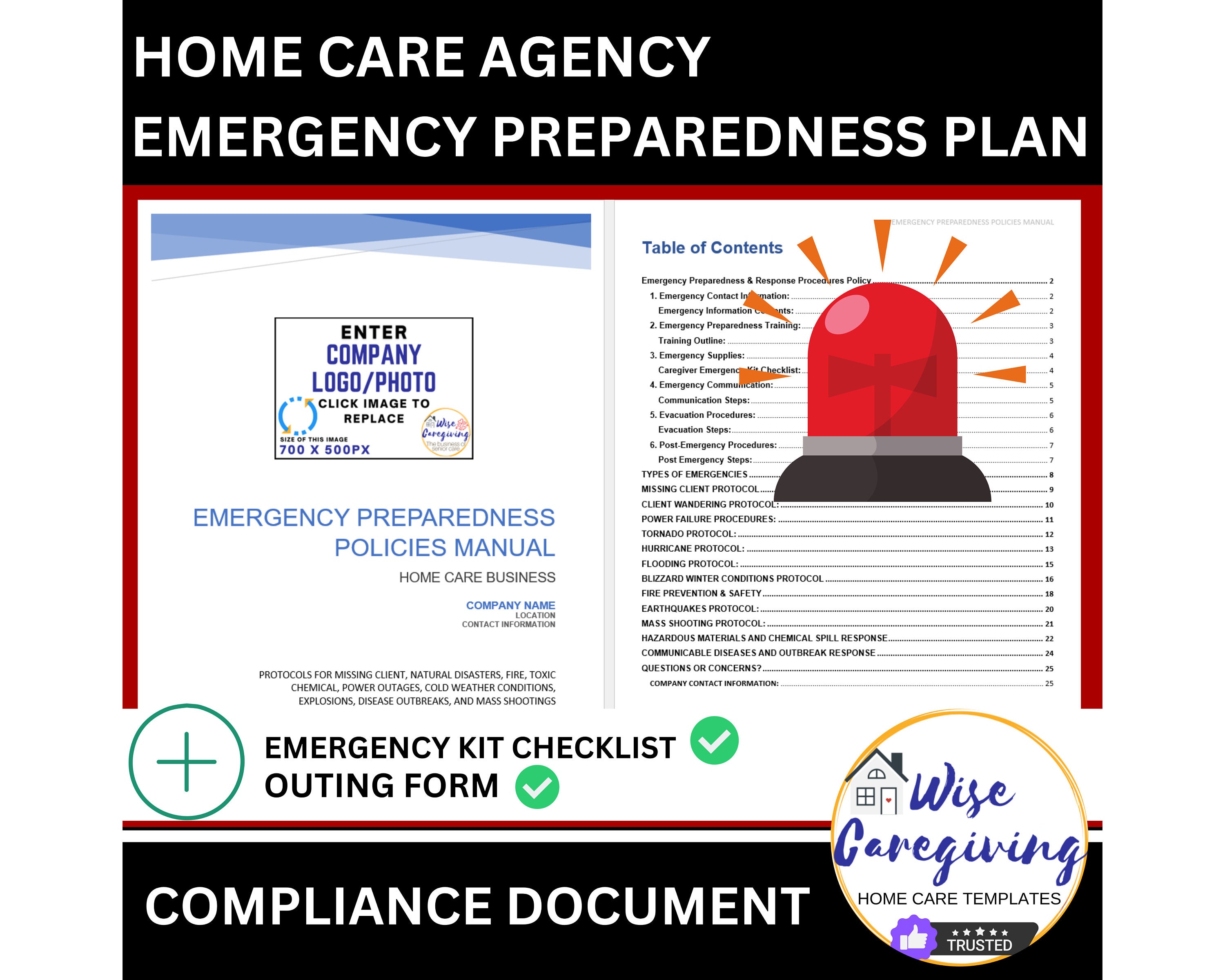 Home Care Emergency Preparedness Manual Template, Compliance Document ...