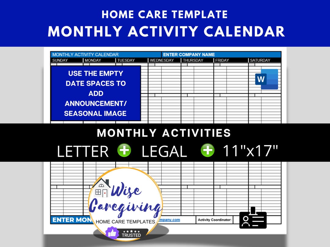 Monthly Activity Calendar, Home Care Template, Monthly Event Planner ...