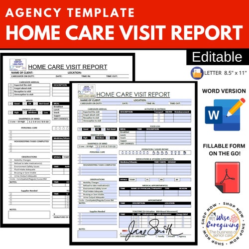 Home Care Visit Report Template Observational Chart Client - Etsy