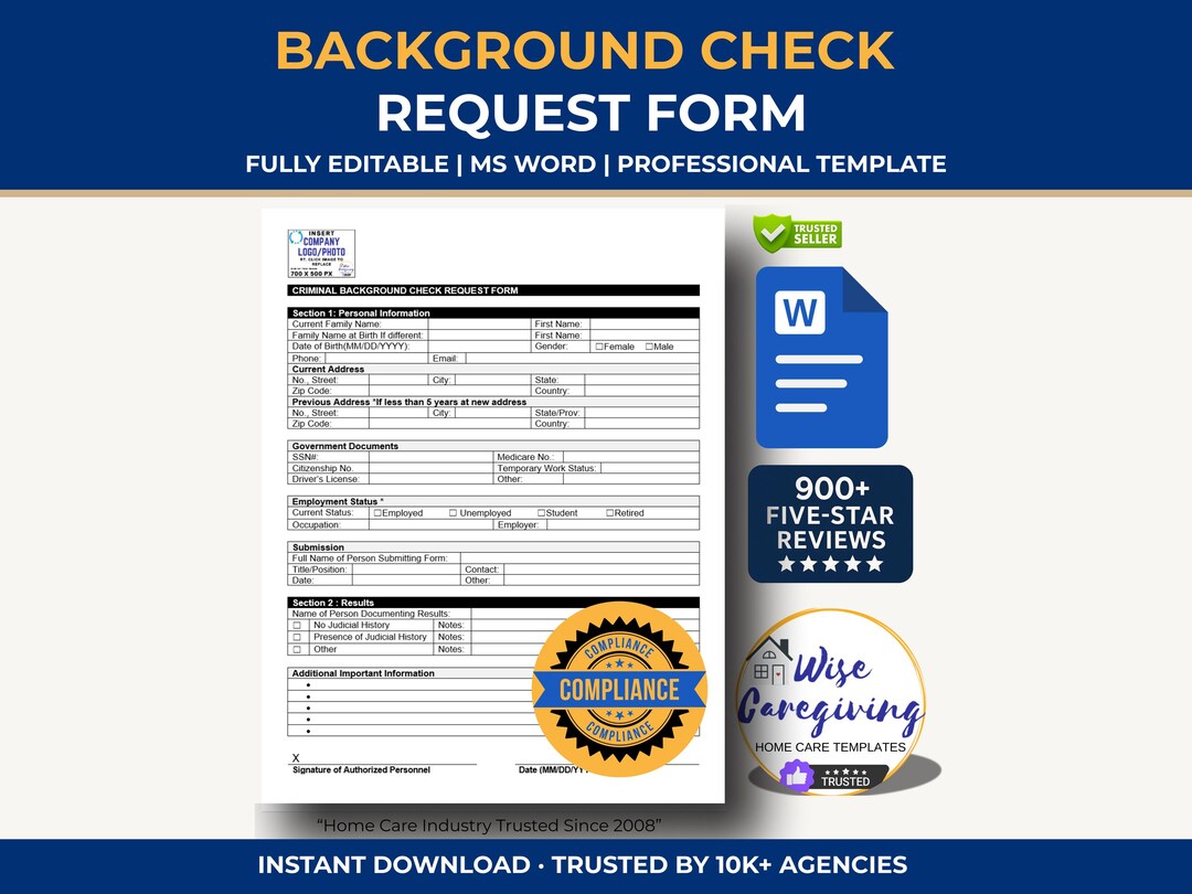 Background Check Request Form: US Home Care Employee Template | MS Word ...
