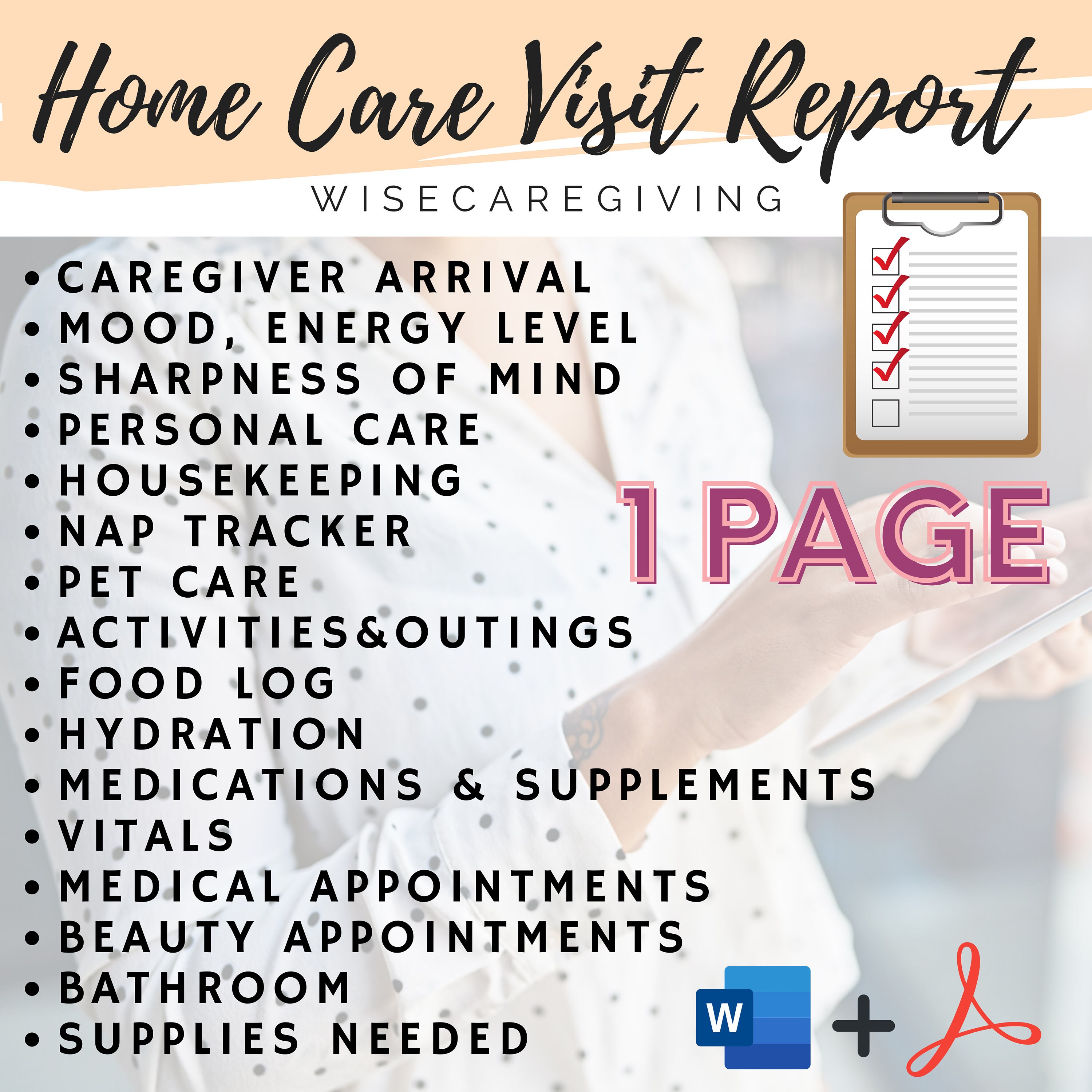Home Care Business Visit Report Form Template, Daily Log, Caregiving ...