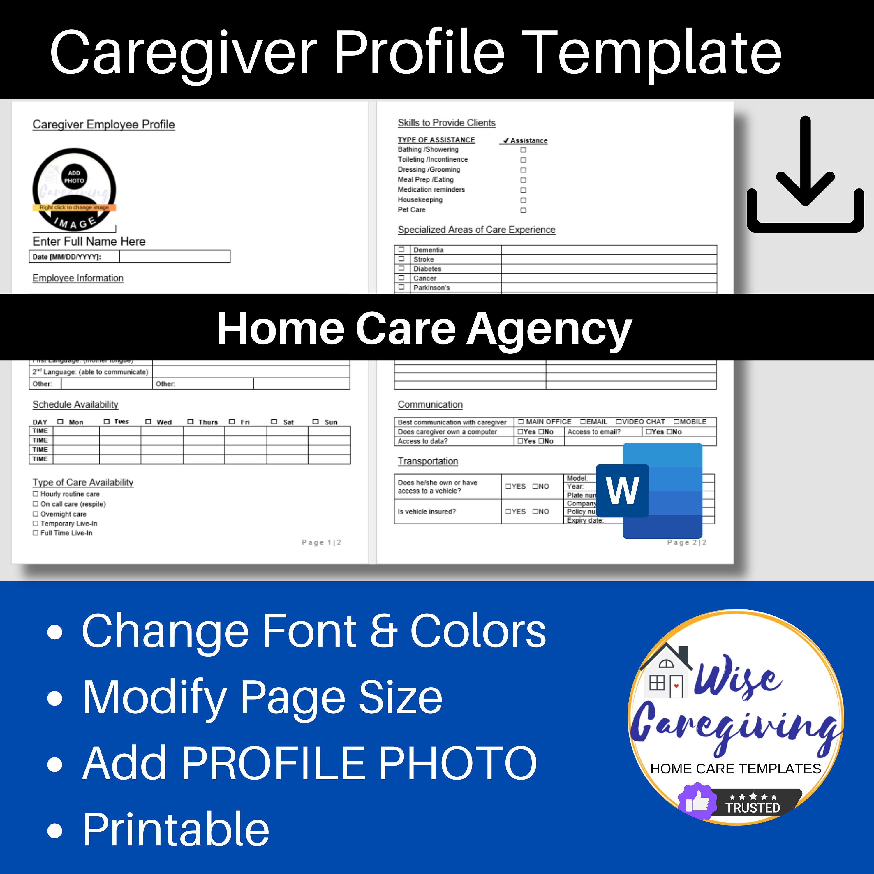 Caregiver Employee Profile Template, Home Care Agency Employment File ...